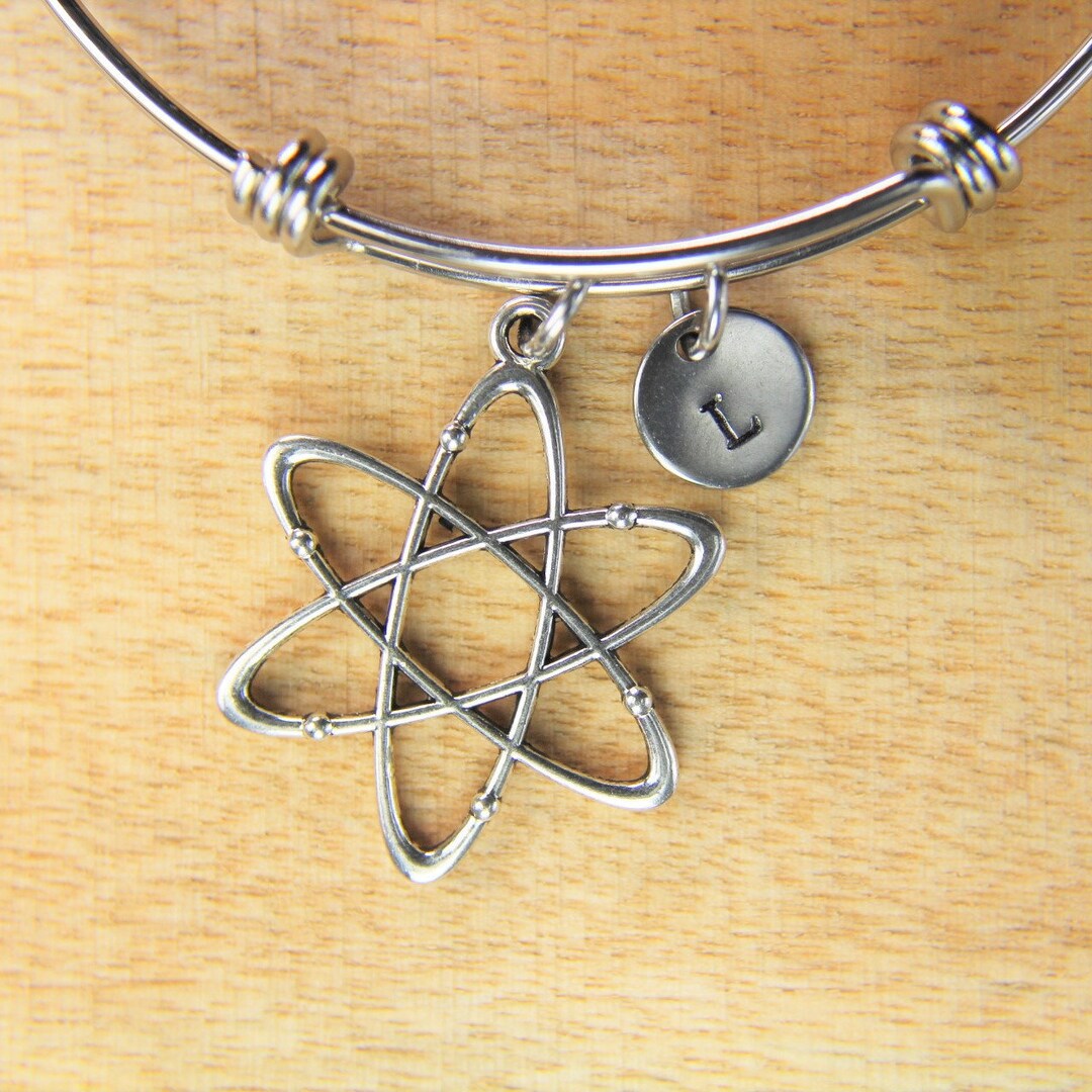 Silver Atom Charm Bangle Science Teacher Bracelet Atomic Symbol Gift ...