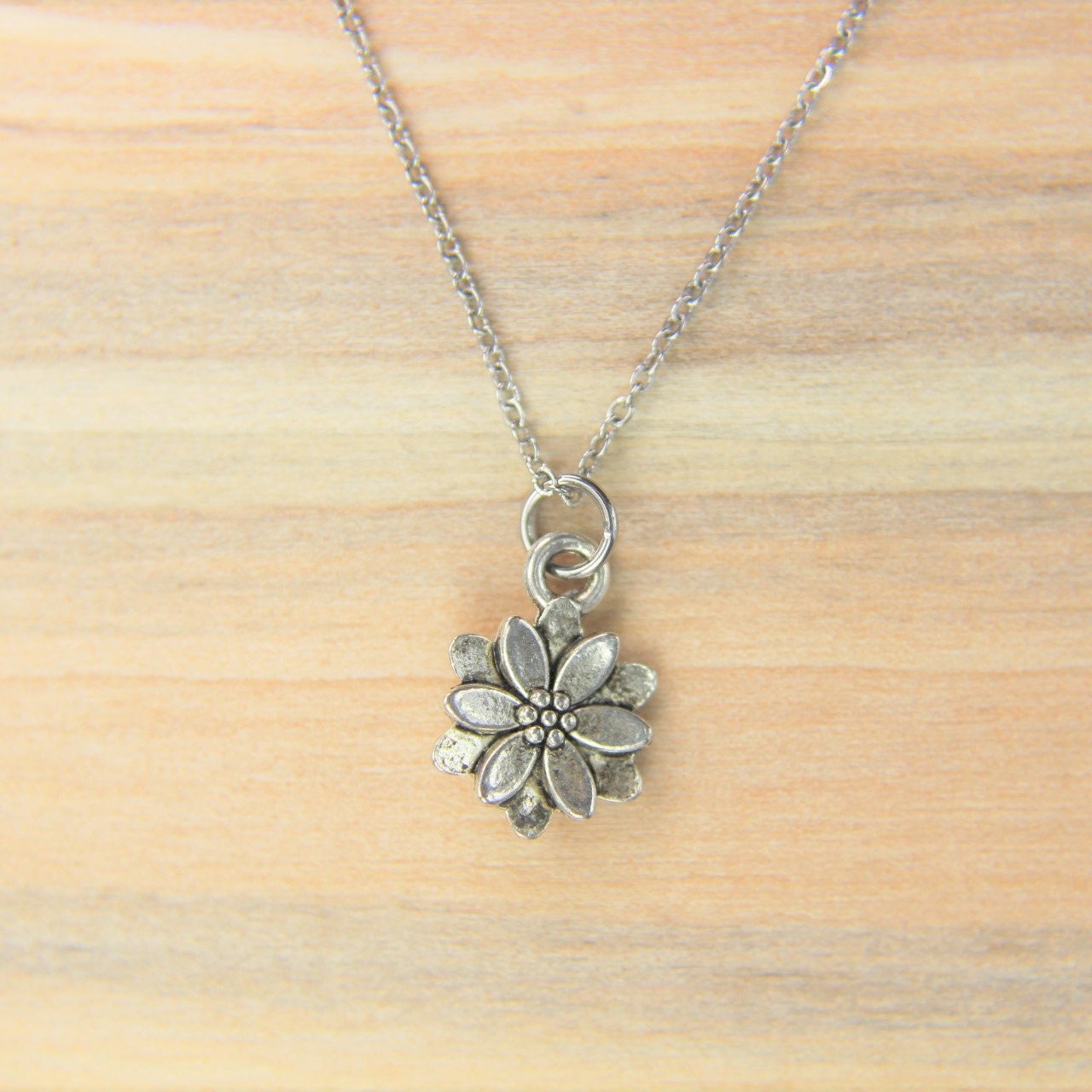 Tiny Flower Necklace Silver Flower Charm Necklace Daisy Gift Flower ...