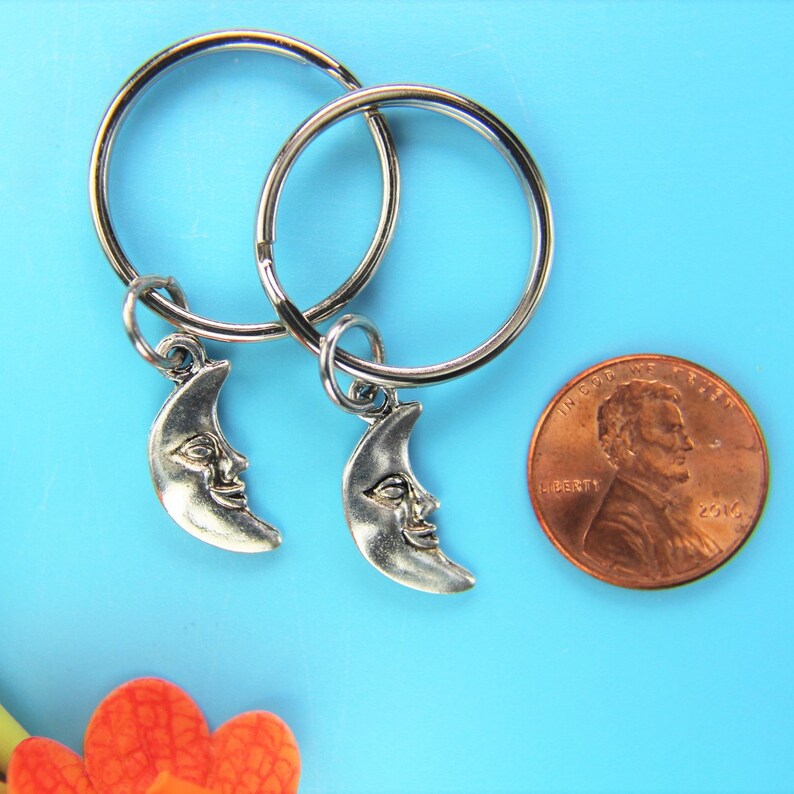 Eye of 2 Moon Face Keychain Silver Moon Face Charm Moon Face | Etsy