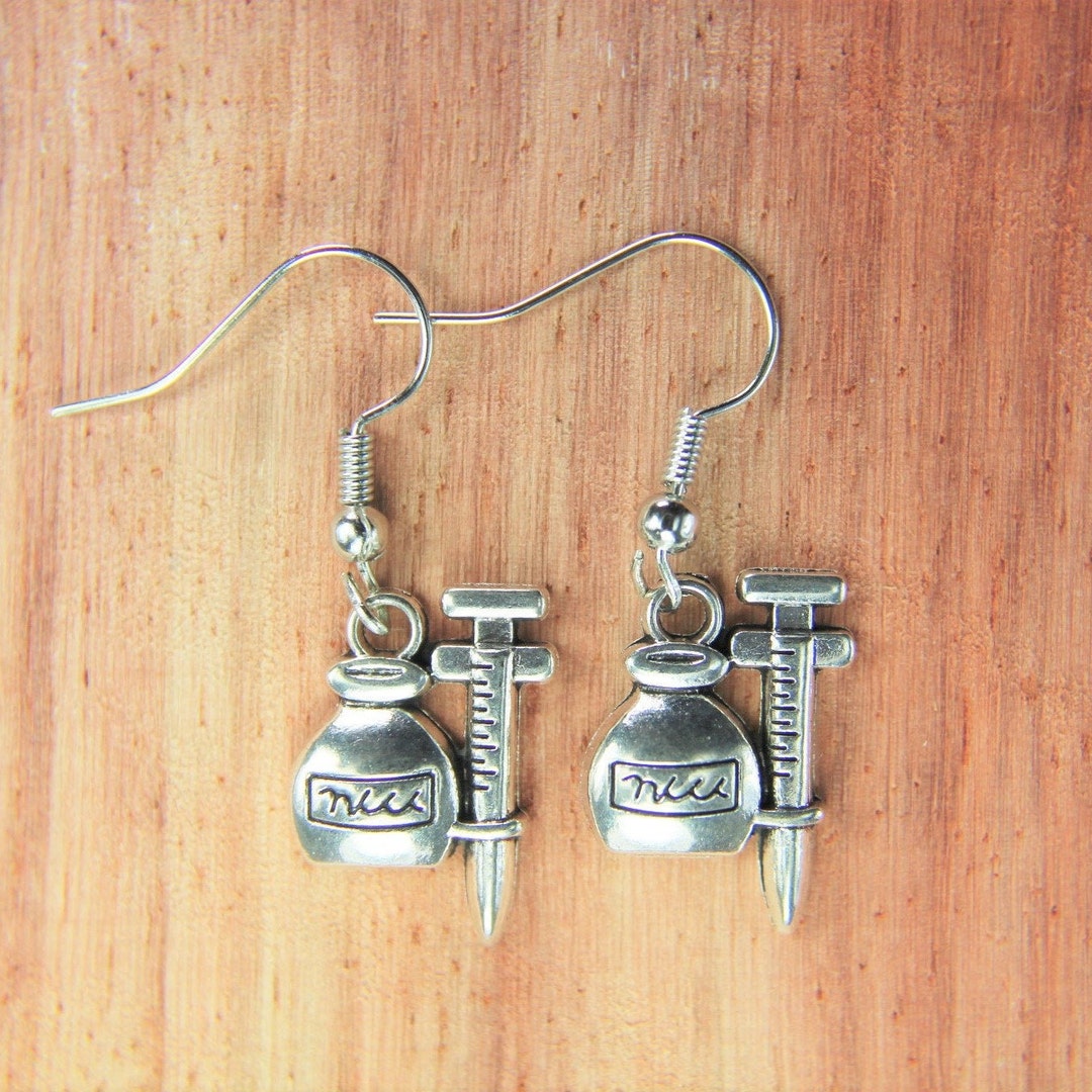 Best Christmas Gift Syringe Earring Silver Syringe Charm Earring Doctor ...