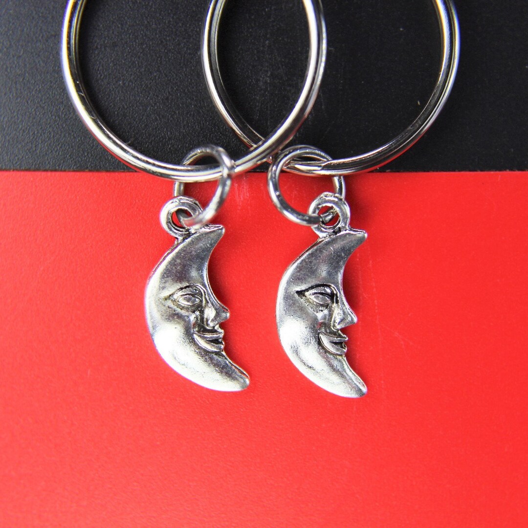 Eye of 2 Moon Face Keychain Silver Moon Face Charm Moon Face Drop ...