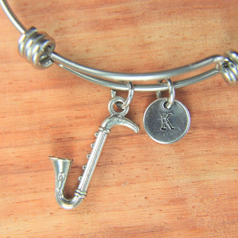 Saxophone Charm Bracelet Silver Saxophone Charm Bangle Saxophone Gift ...