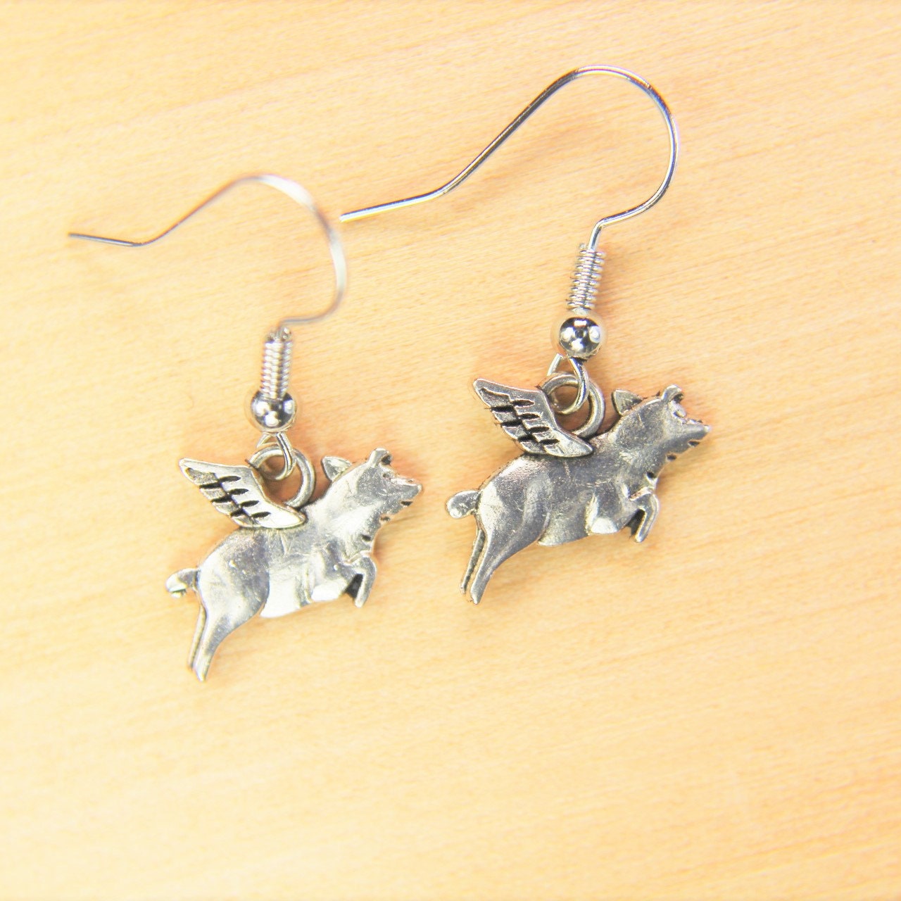 Sliver Flying Pig Earrings Flying Pig Earrings Flying Pig Jewelry Pig ...