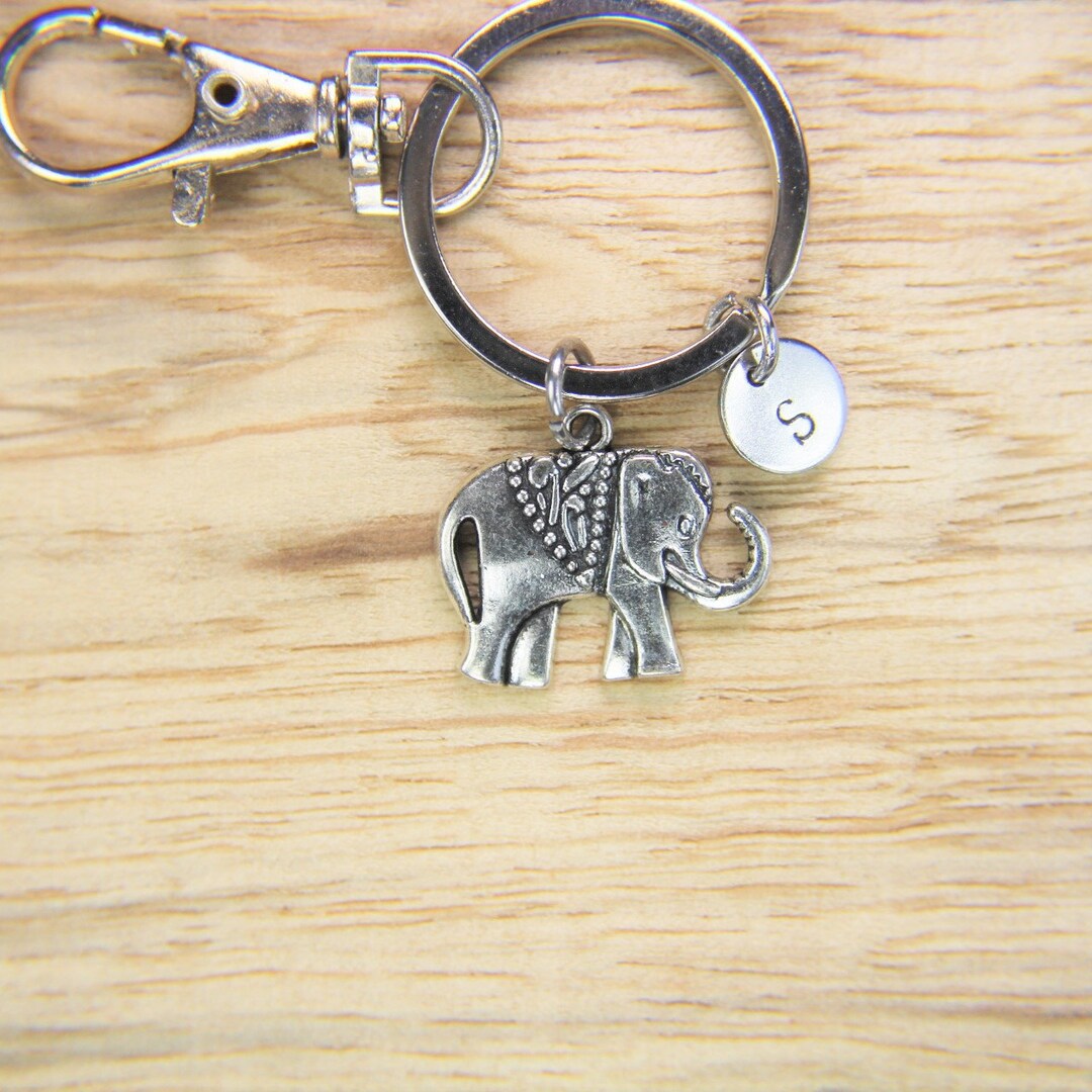 Silver Elephant Charm Keychain Elephant Charm Keychain Animal Key Ring ...