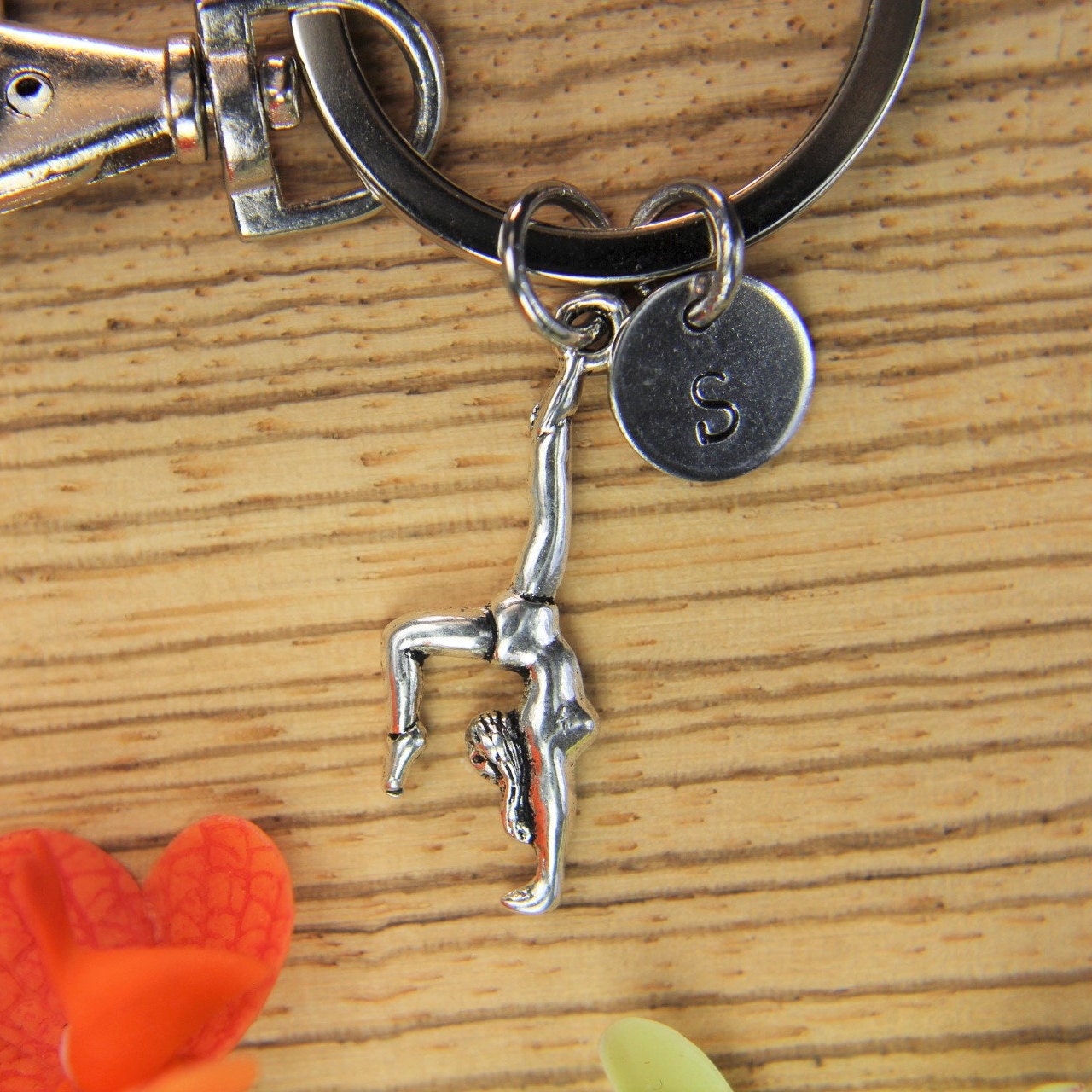 Gymnastics Keychain Silver Gymnastics Charm Keychain | Etsy