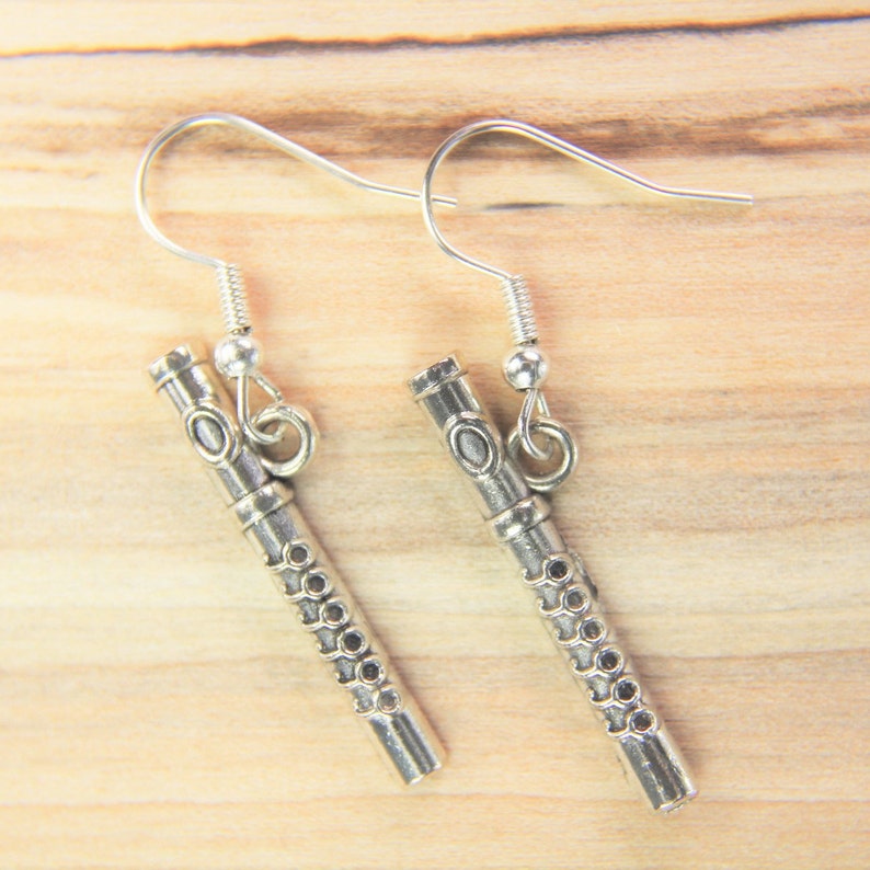 Flute Earring Silver Flute Charm Earring Bugle Gift Music | Etsy