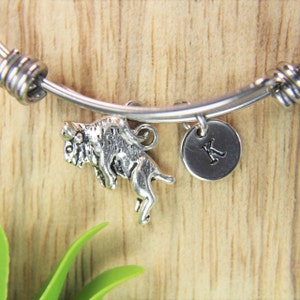 Silver Bison Charm Bracelet Buffalo Charm Bangle Bison Charm Animal ...