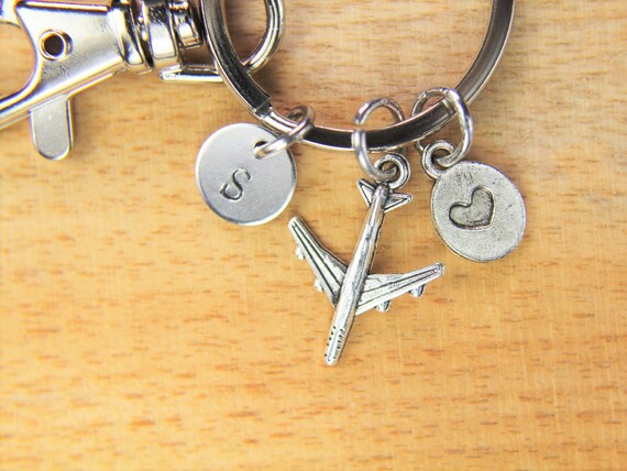 Silver Airplane Charm Keychain Airplane Keychain Traveler - Etsy