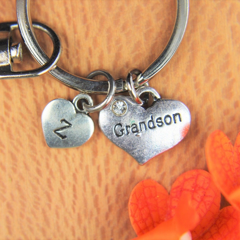 Silver Grandson Charm Keychain Family Charm Keychain Grandson Pendant ...