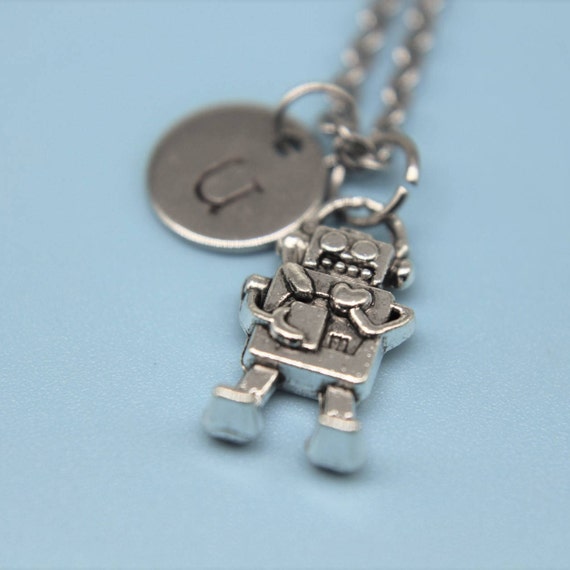 Silver Engineer Charm Necklace Robot Charm Necklace Engineer | Etsy