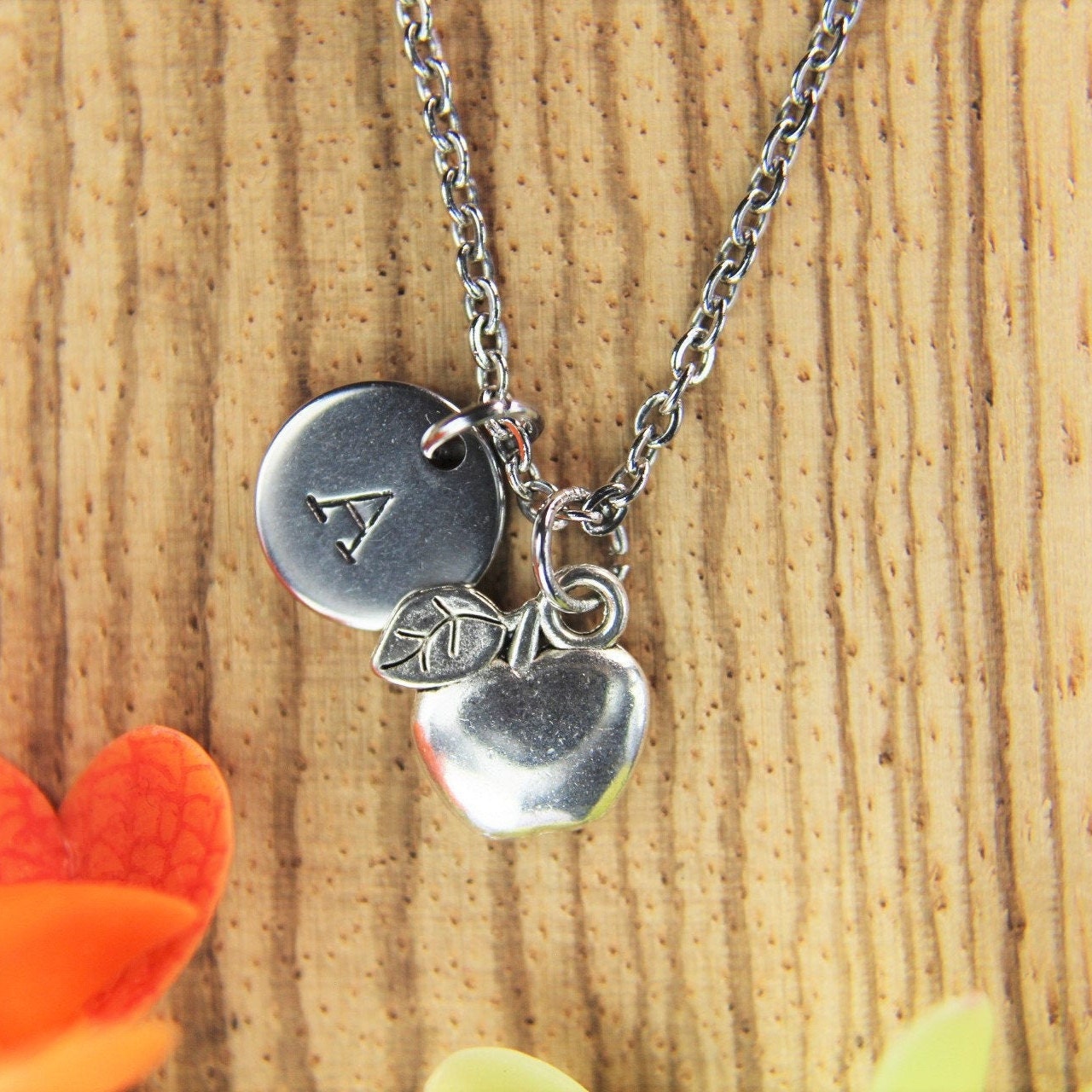 Apple Chain Silver Apple Charm Necklace Fruit Charm Apple | Etsy