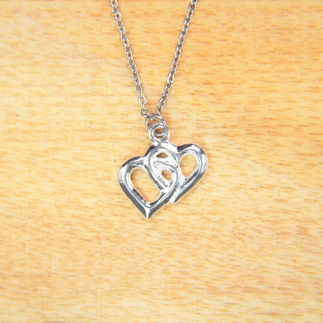 Heart to Heart Necklace Silver Double Heart Necklace Mother's Gift ...