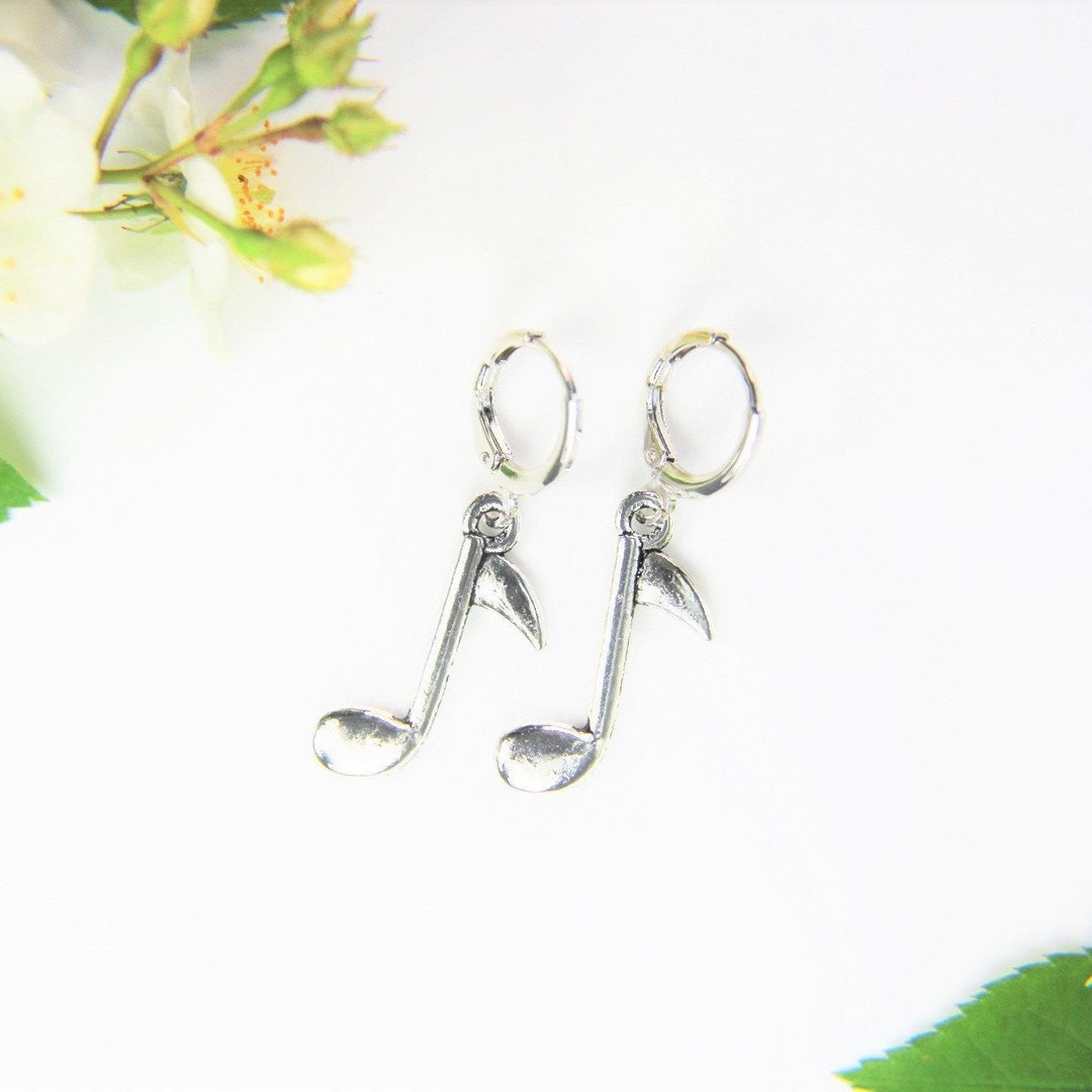 Musical Note Earrings Silver Note Charm Earrings Music Teacher Jewelry ...