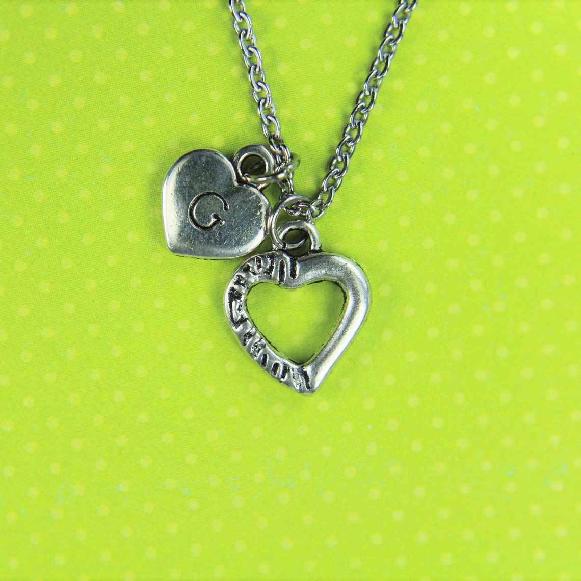 Heart Necklace Silver Heart Charm Necklace Heart Charm - Etsy
