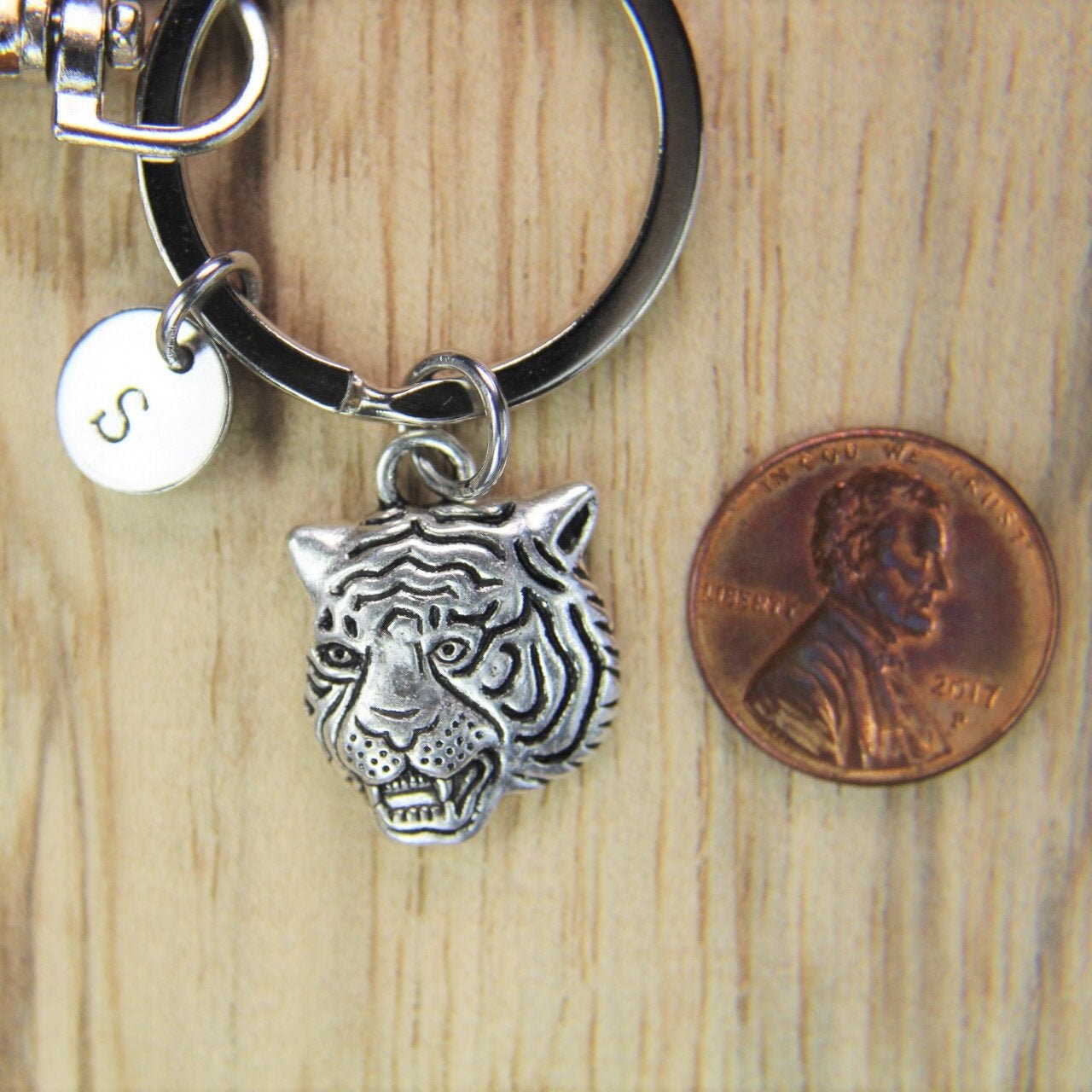Silver Tiger Head Charm Keychain Animal Keychain Tiger Head | Etsy