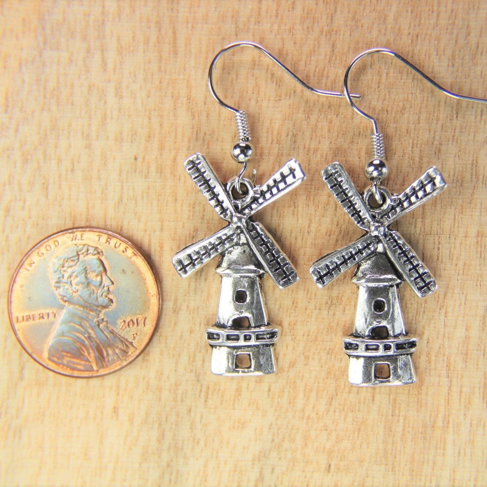 Windmill Earrings Silver Windmill Charm Earrings Windmill | Etsy