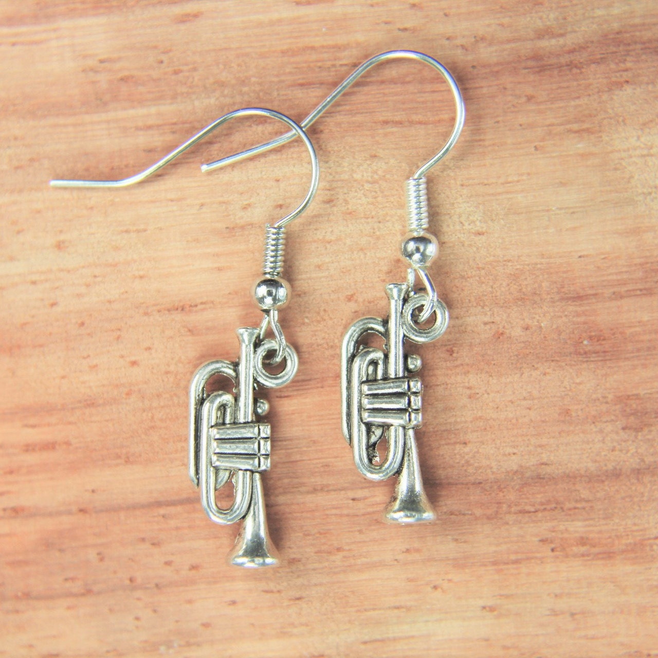 Trumpet Earrings Silver Trumpet Charm Earrings Music Jewelry Trumpet ...