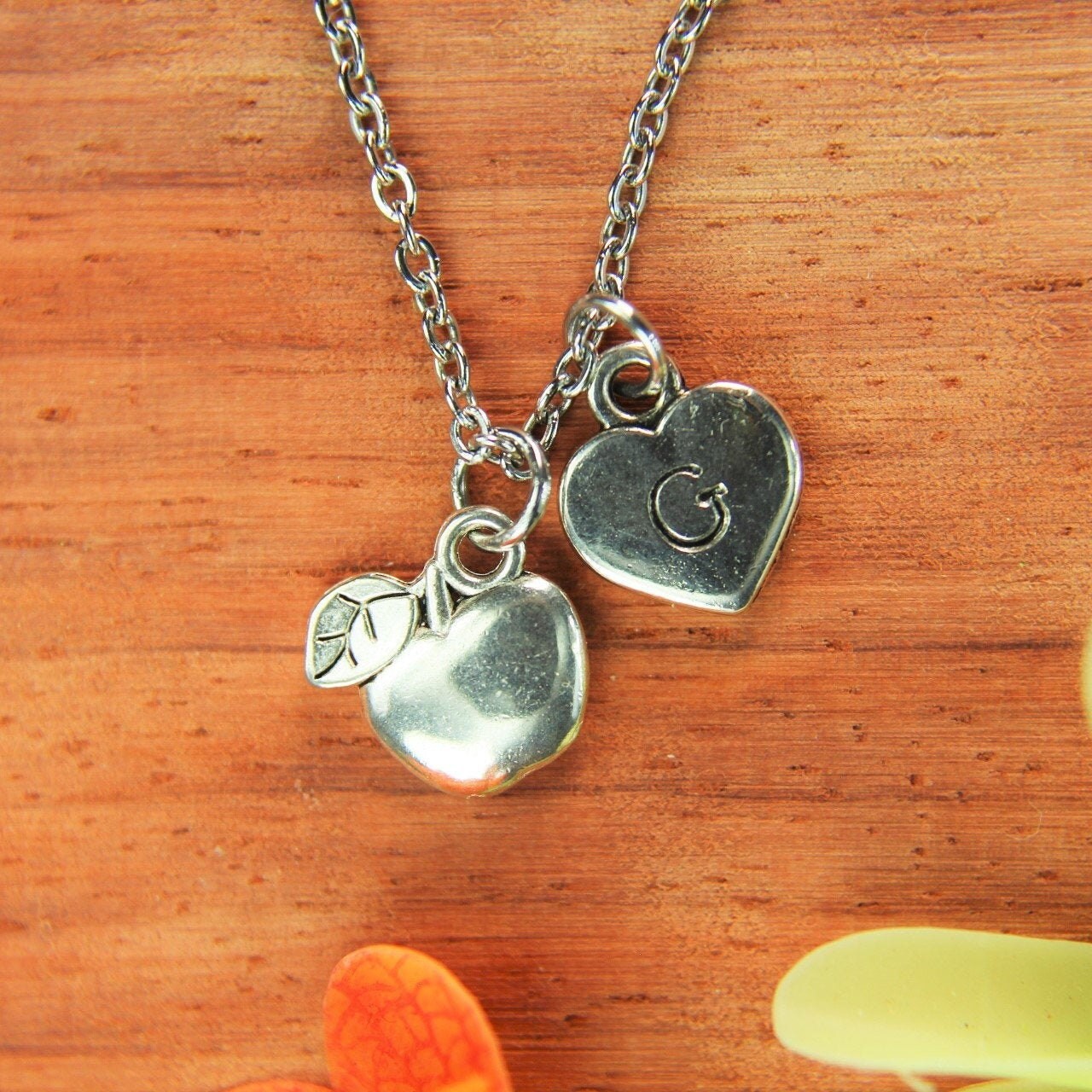 Apple Chain Silver Apple Charm Necklace Fruit Charm Apple | Etsy