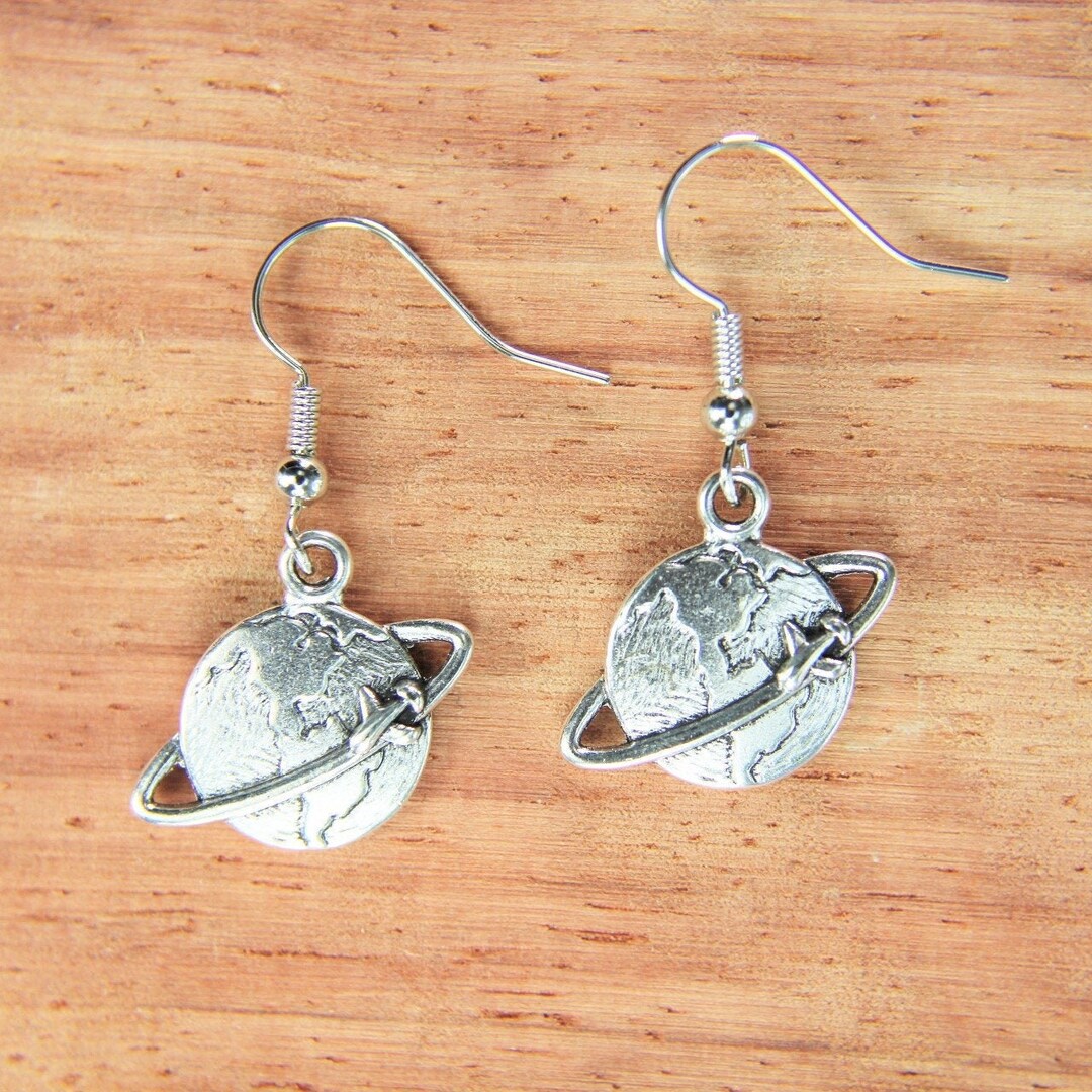 Earth Earrings Around the World Traveler Gift World Map Charm World ...