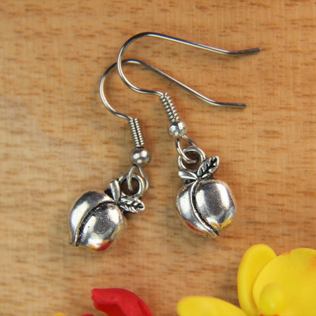 Silver Peach Jewelry Fruit Earrings Peach Charm Earrings Best Christmas ...