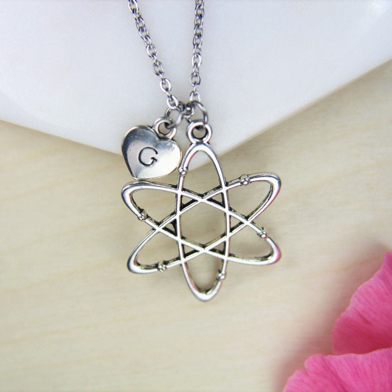 Silver Atom Charm Necklace Science Teacher Gift Atomic Symbol | Etsy
