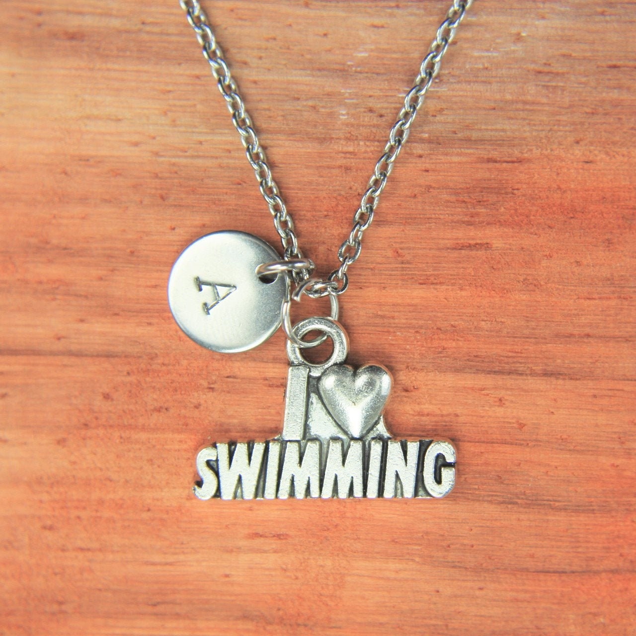 I Love Swimming Necklace Silver Swimming Charm Necklace Sport - Etsy