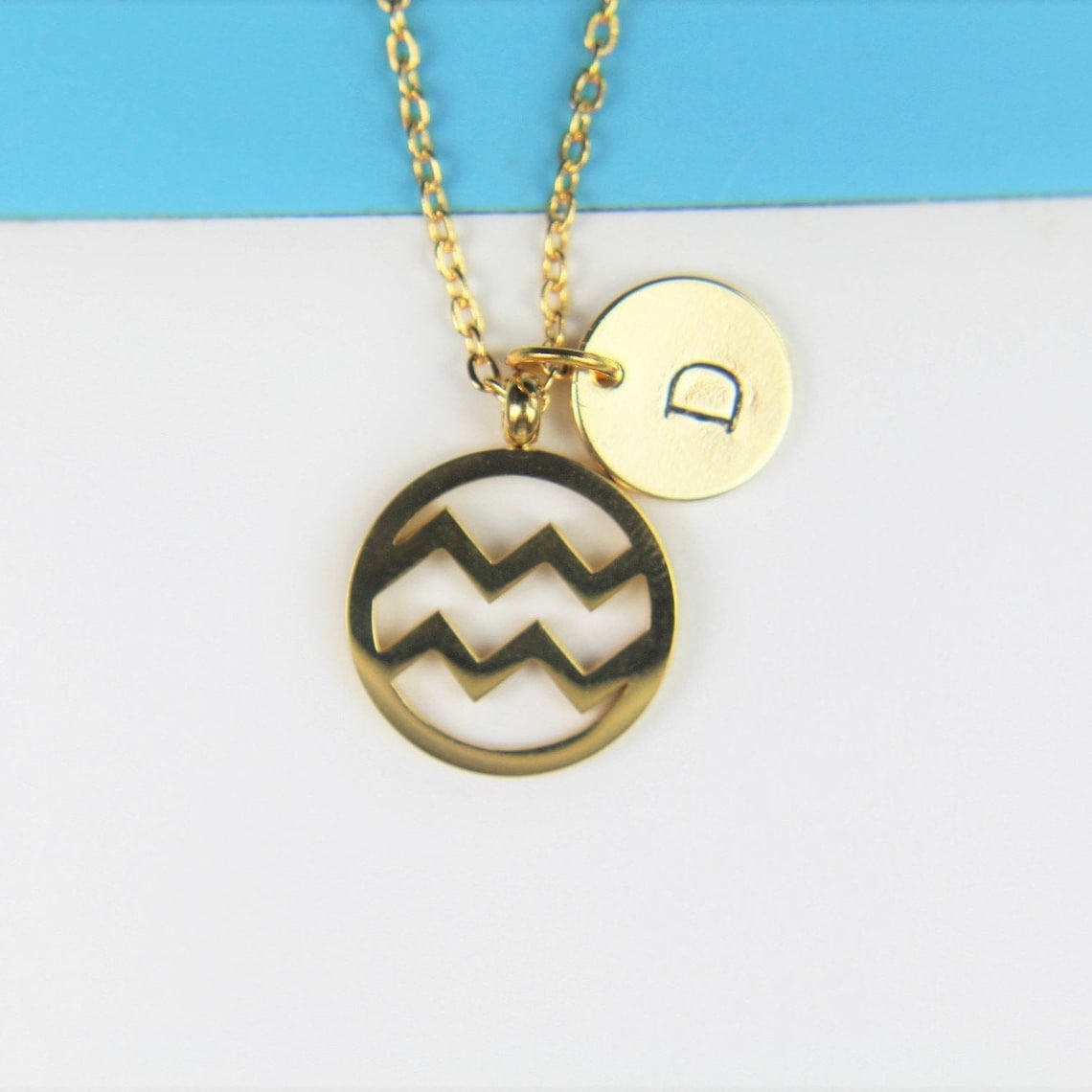 Gold Aquarius Charm Necklace Aquarius Necklace Aquarius Sign | Etsy