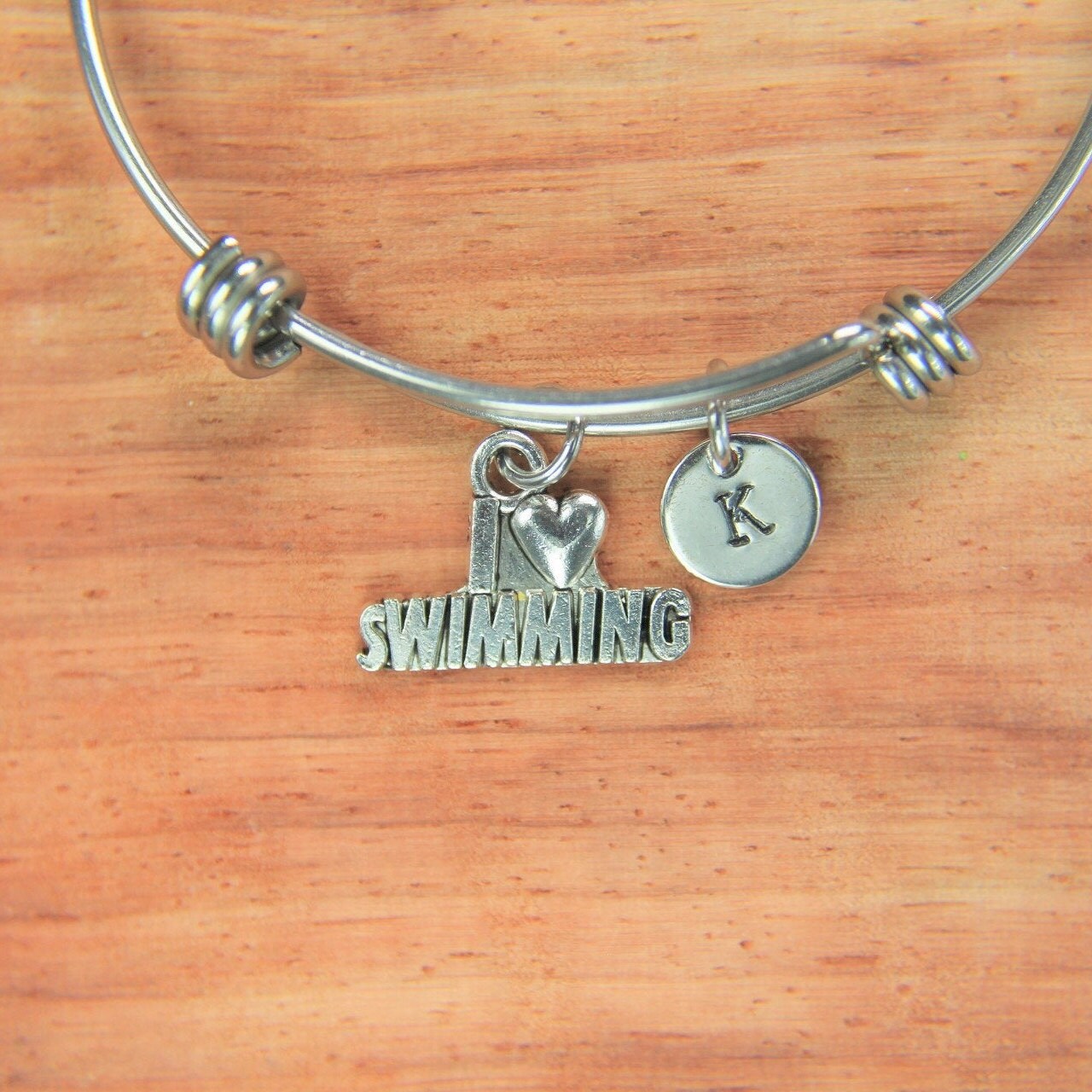 I Love Swimming Bracelet Swimming Bangle Swimming Charm - Etsy