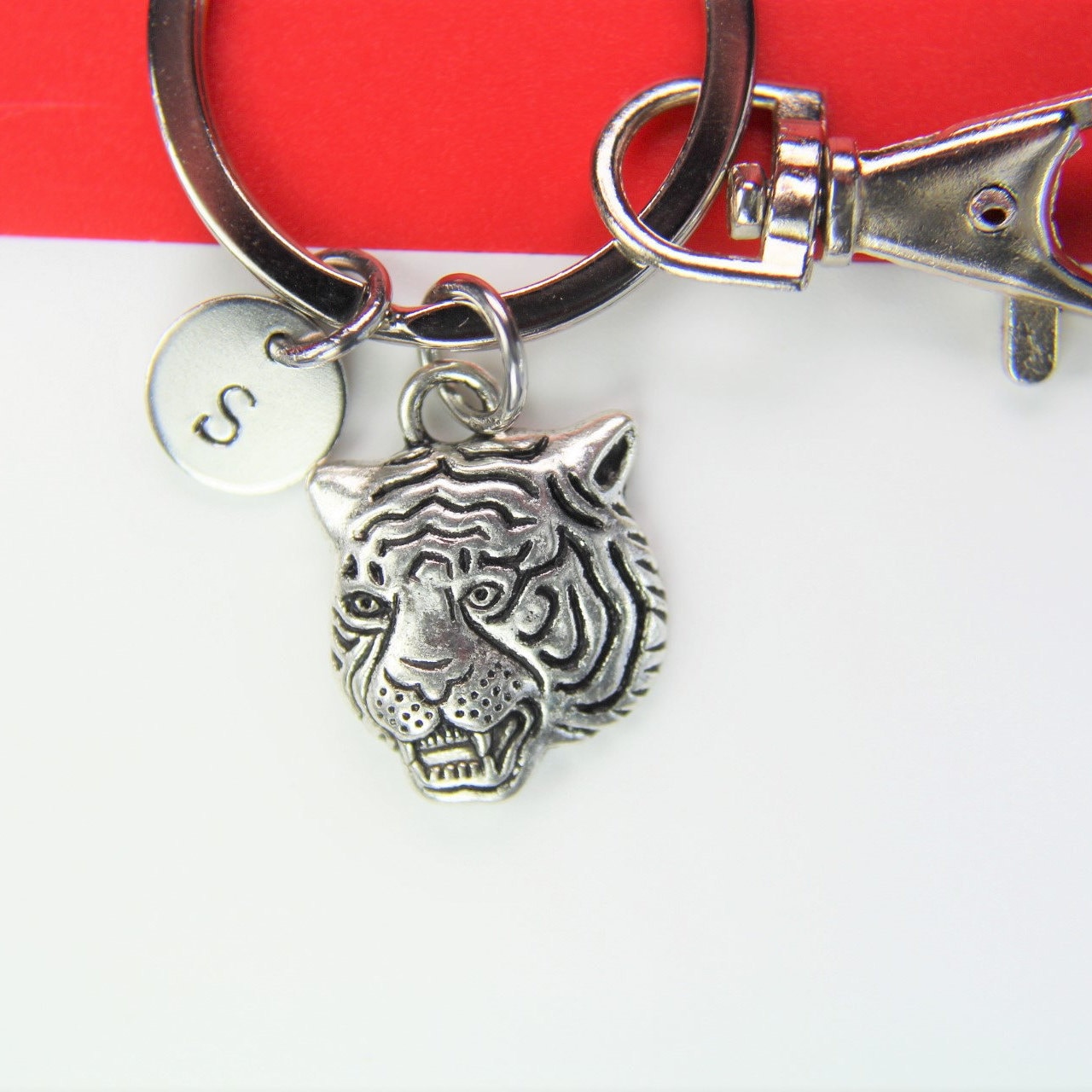 Silver Tiger Head Charm Keychain Animal Keychain Tiger Head | Etsy