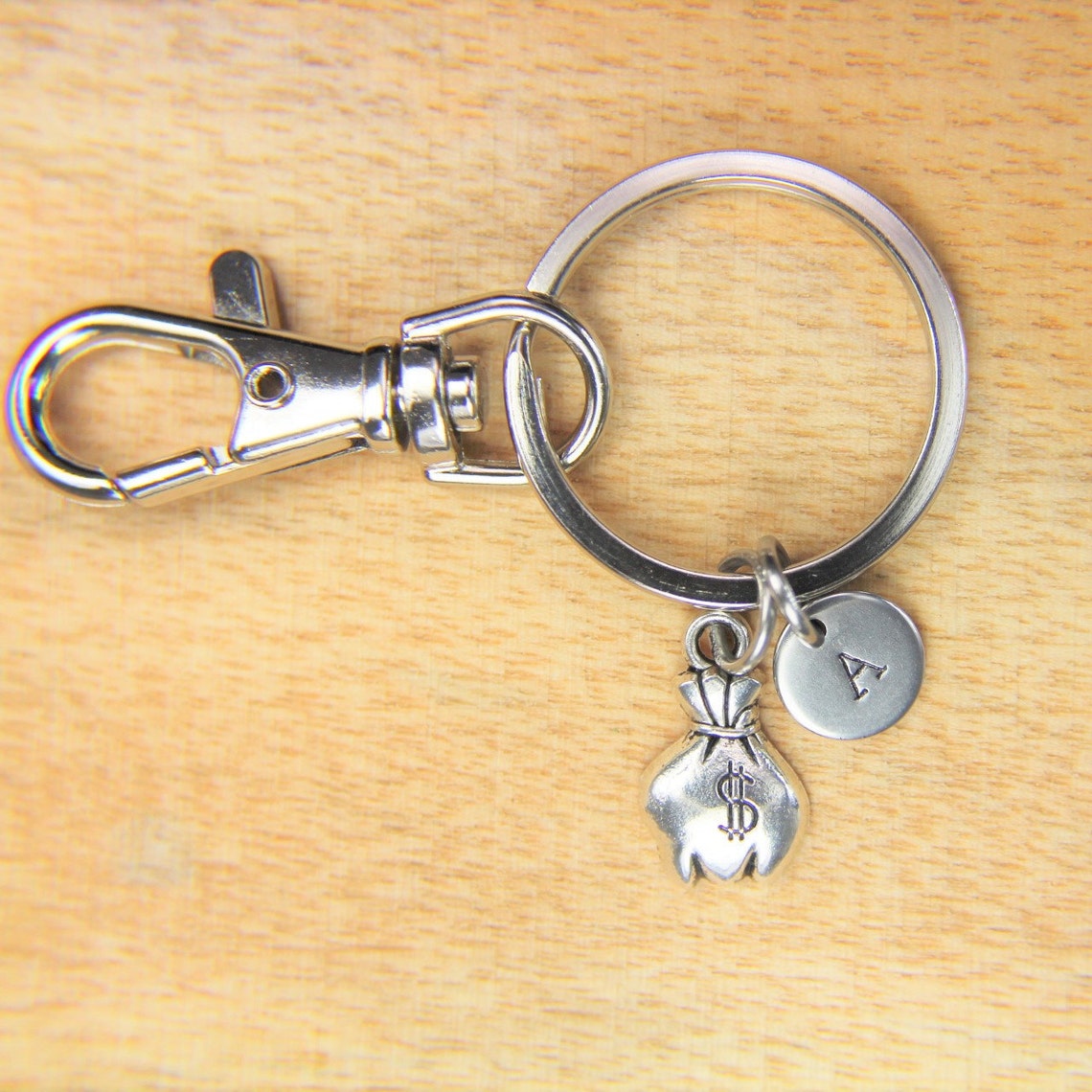 Silver Money Bag With Dollar Charm Keyring Money Bag Keyring Money Bag ...