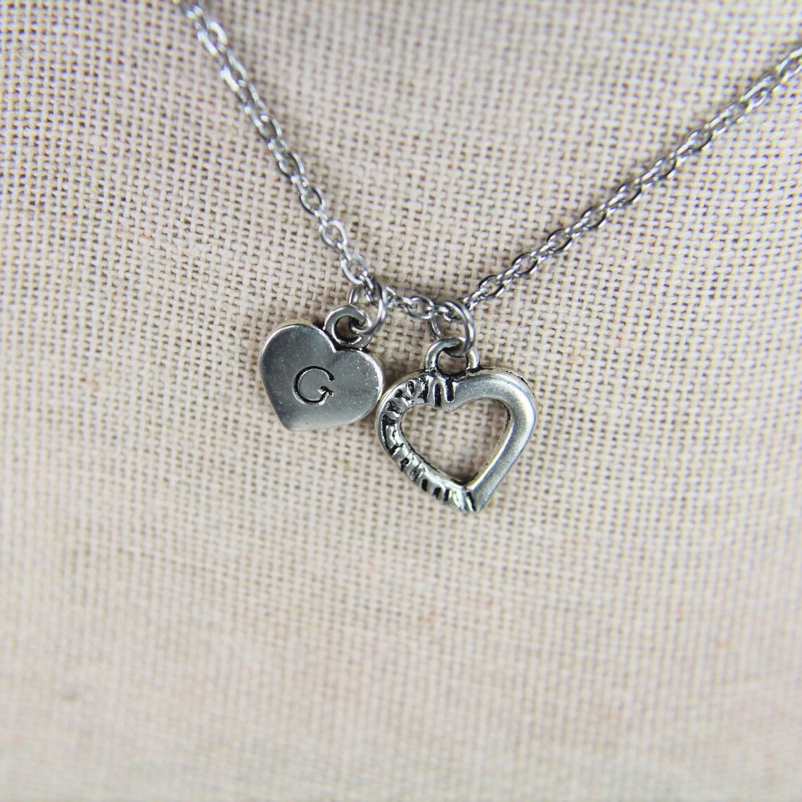 Heart Necklace Silver Heart Charm Necklace Heart Charm | Etsy