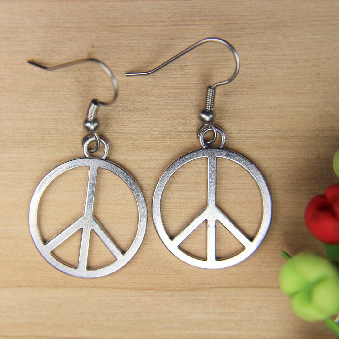 Sliver Peace Sign Earrings Peace Sign Earrings Peace Sing - Etsy