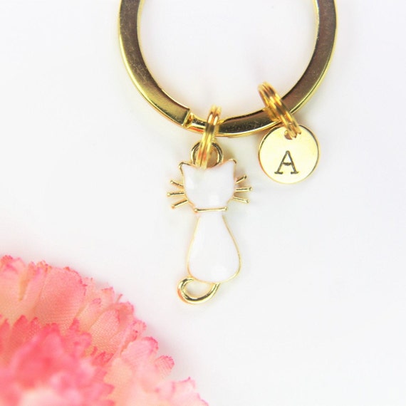 Gold White Cat Keyring Cute Cat Charm Christmas Gift Animal | Etsy