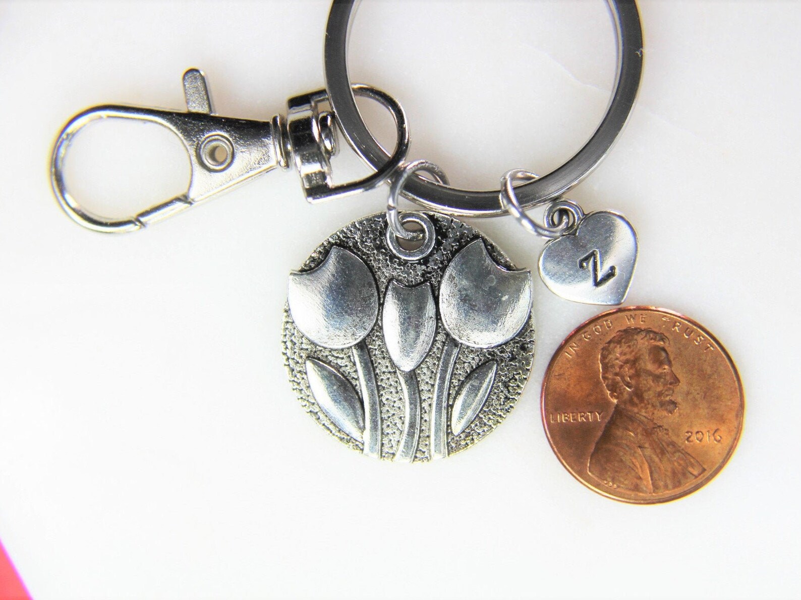 Tulips Keyring Silver Tulips Flower Charm Keyring Flower Gift | Etsy