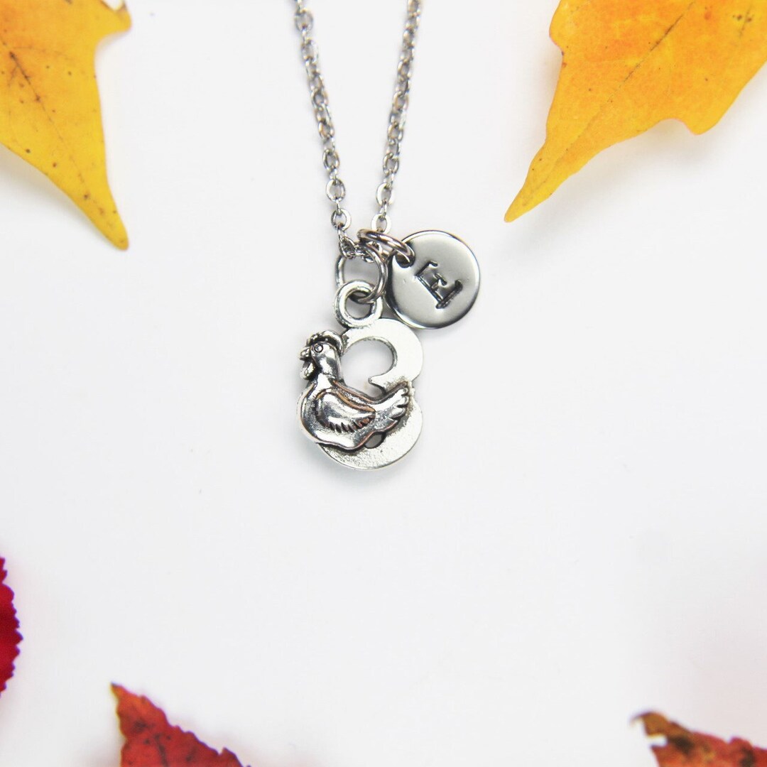 Chicken Necklace Silver Chicken With Heart Charm Necklace Number 3 With ...