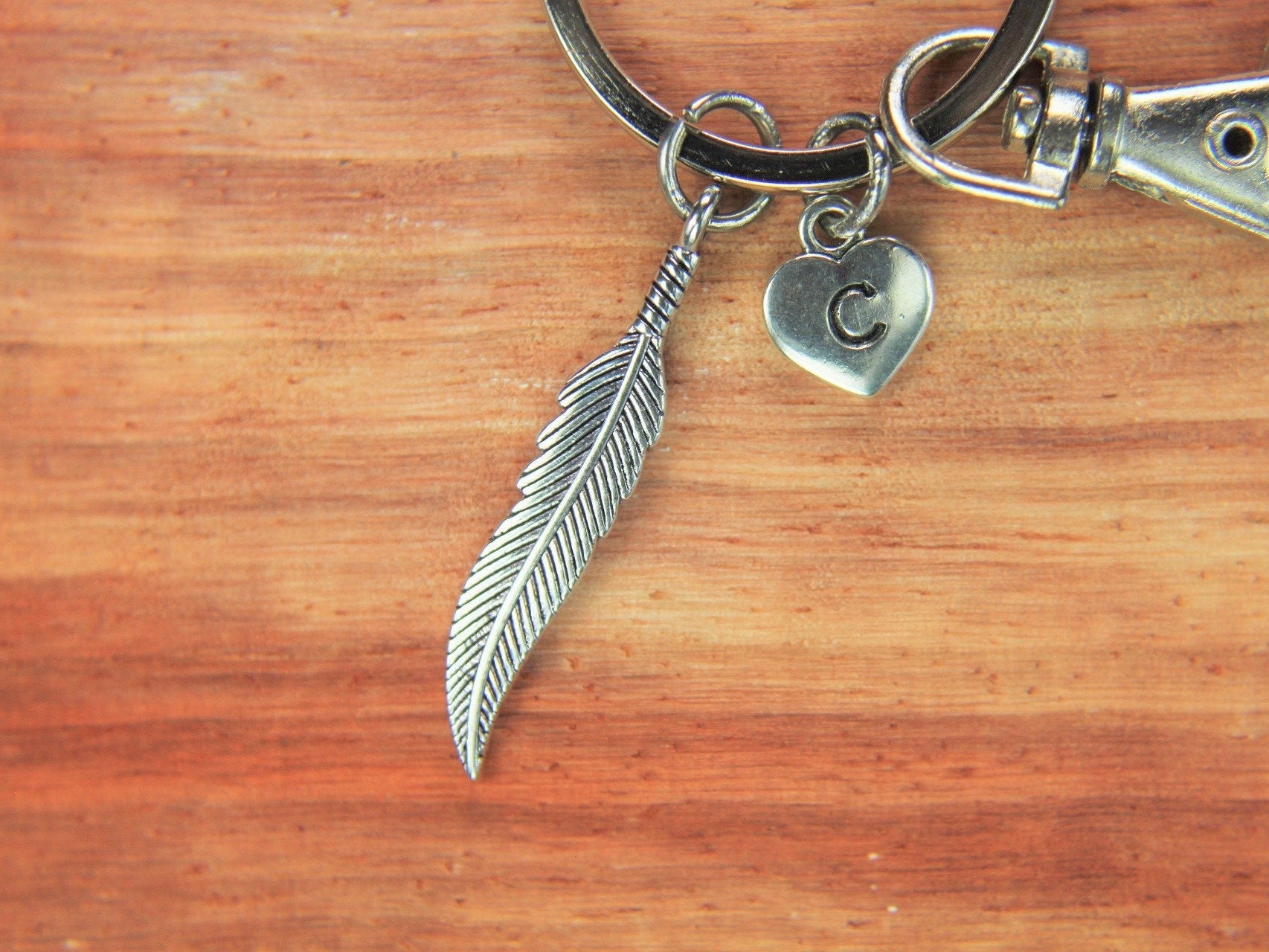 Silver Feather Charm Keychain Christmas Charm Feather Keychain - Etsy