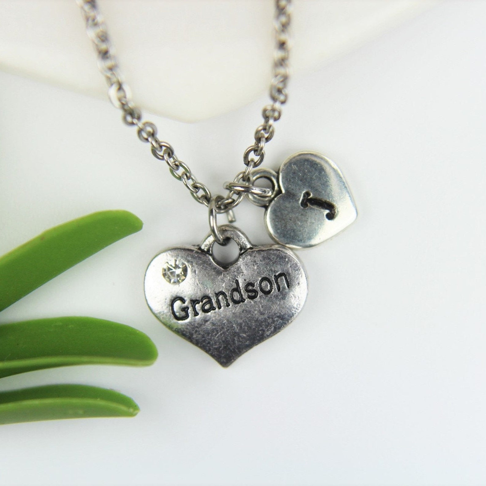 Grandson Necklace Silver Grandson Charm Necklace Grandson | Etsy