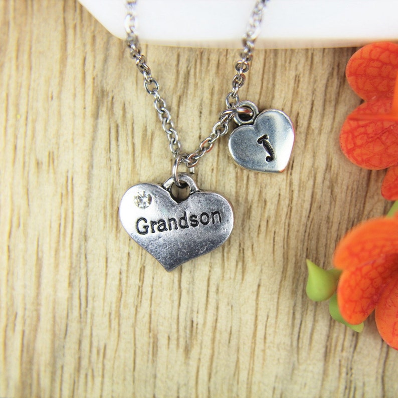 Grandson Necklace Silver Grandson Charm Necklace Grandson - Etsy