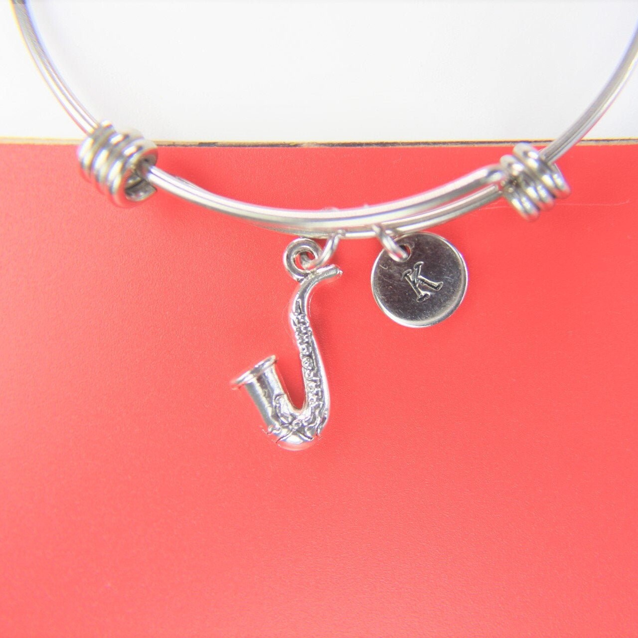 Saxophone Bracelet Silver Saxophone Charm Bangle Saxophone Gift Musical ...
