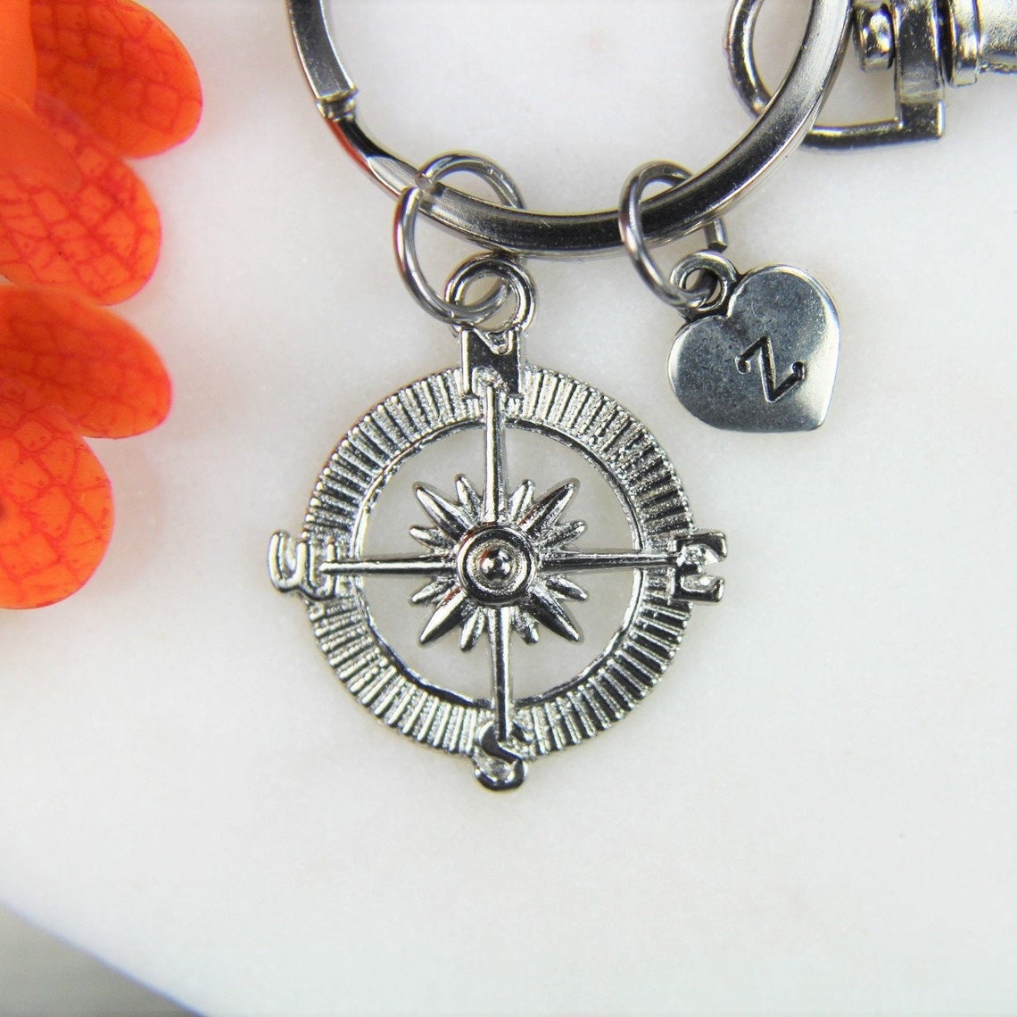 Silver Compass Charm Keychain Compass Keychain Traveler Key - Etsy