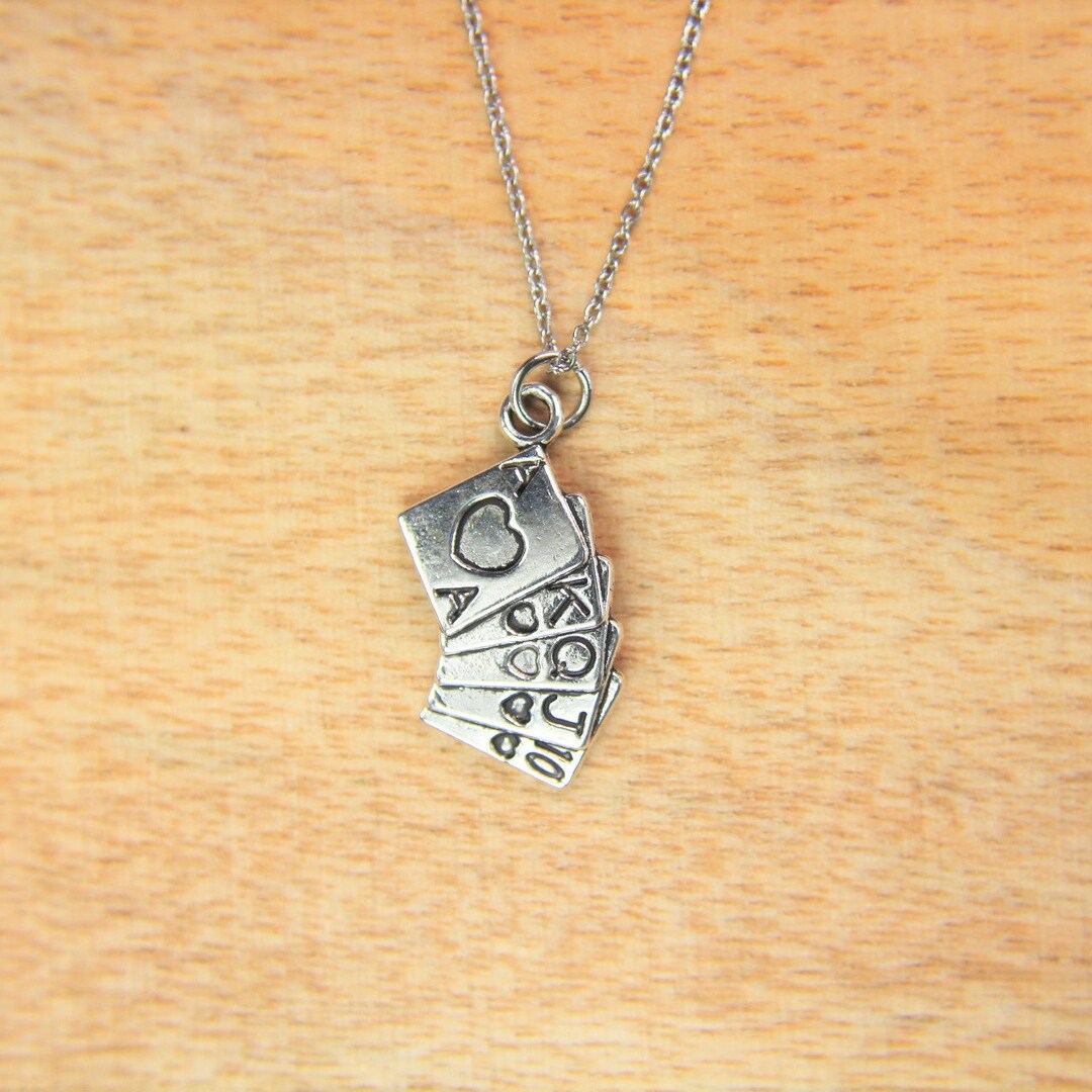 Playing Card Necklace Silver Playing Card Charm Necklace Poker Gift ...