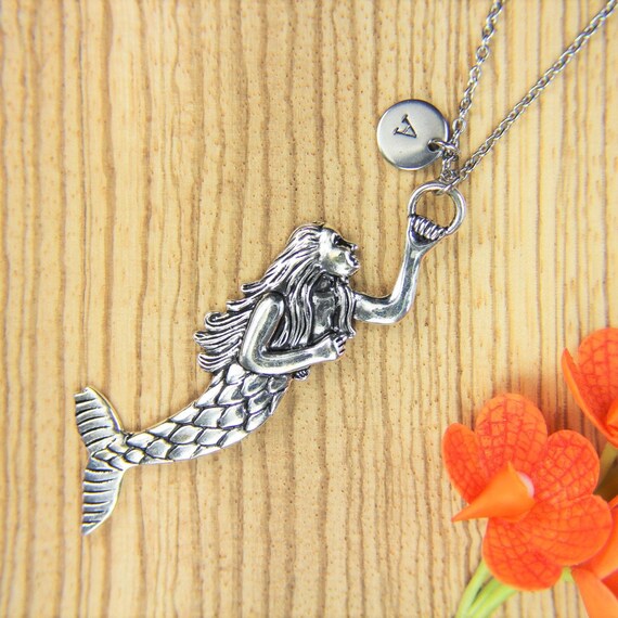 Silver Mermaid Charm Necklace Mermaid Gift Mermaid Jewelry Big | Etsy