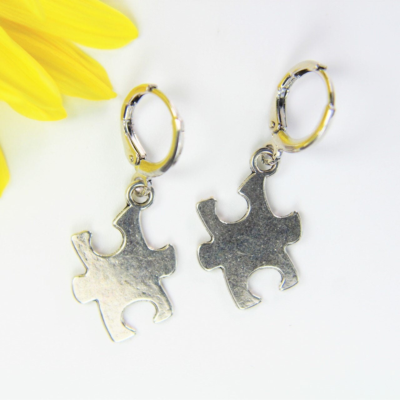 Puzzle Earrings Silver Puzzle Charm Earrings Puzzle Jewelry | Etsy