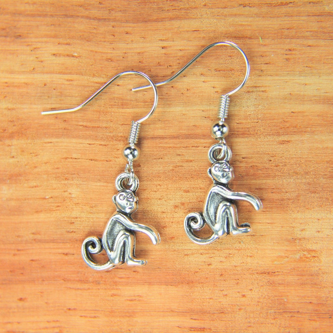 Pendientes de mono plata mono encanto pendientes salvaje animal joyería ...