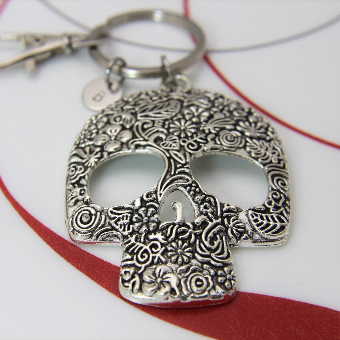 Sugar Skull Keychain Day of the Dead Charm Silver Sugar Skull | Etsy