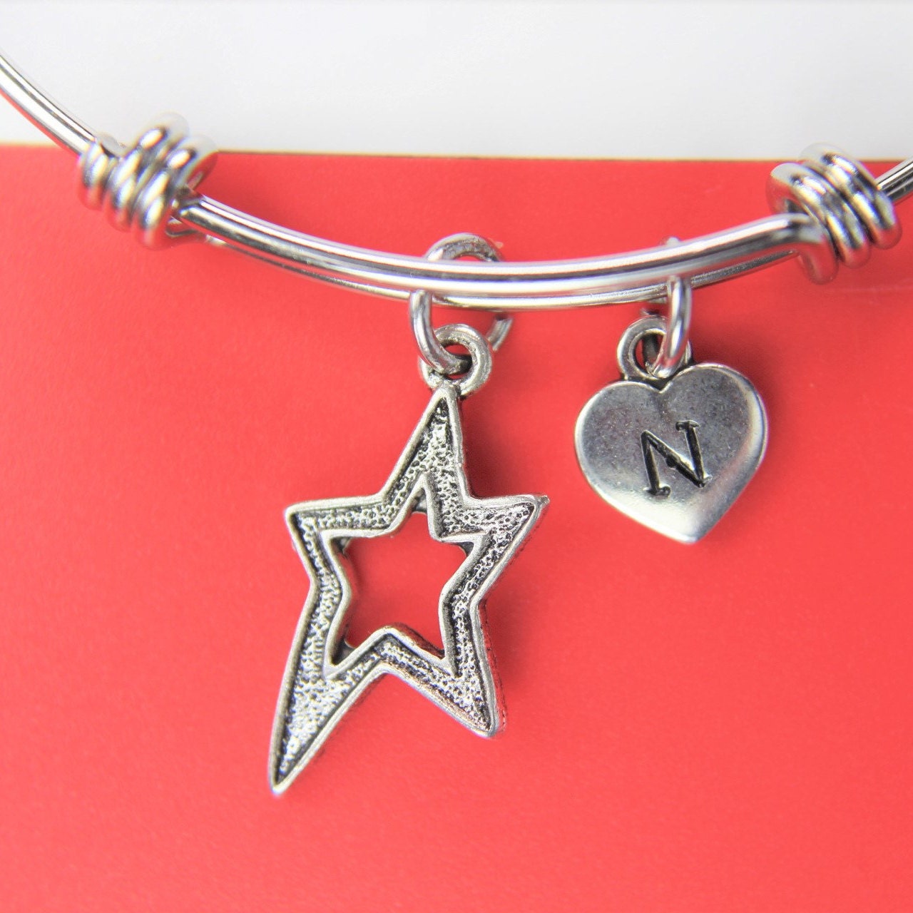 Best Christmas Gift Star Bangle Silver Star Charm Bangle Star - Etsy