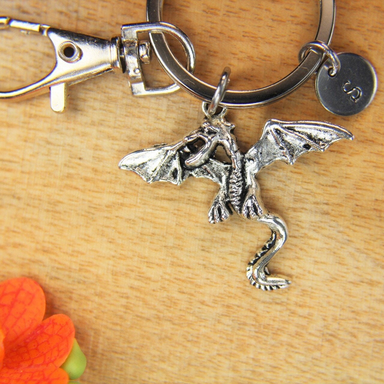 Winged Dragon Charm Silver Dragon Charm Keying Dragon Keychain Dragon ...
