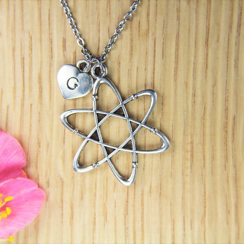Silver Atom Charm Necklace Science Teacher Gift Atomic Symbol | Etsy