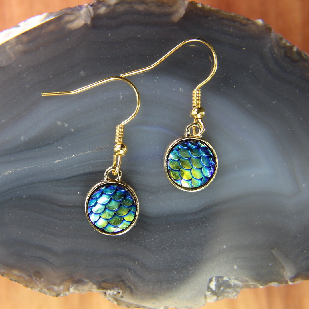 Meilleur cadeau de Noël Sirène Fish Scale Boucles doreilles Iridescent ...