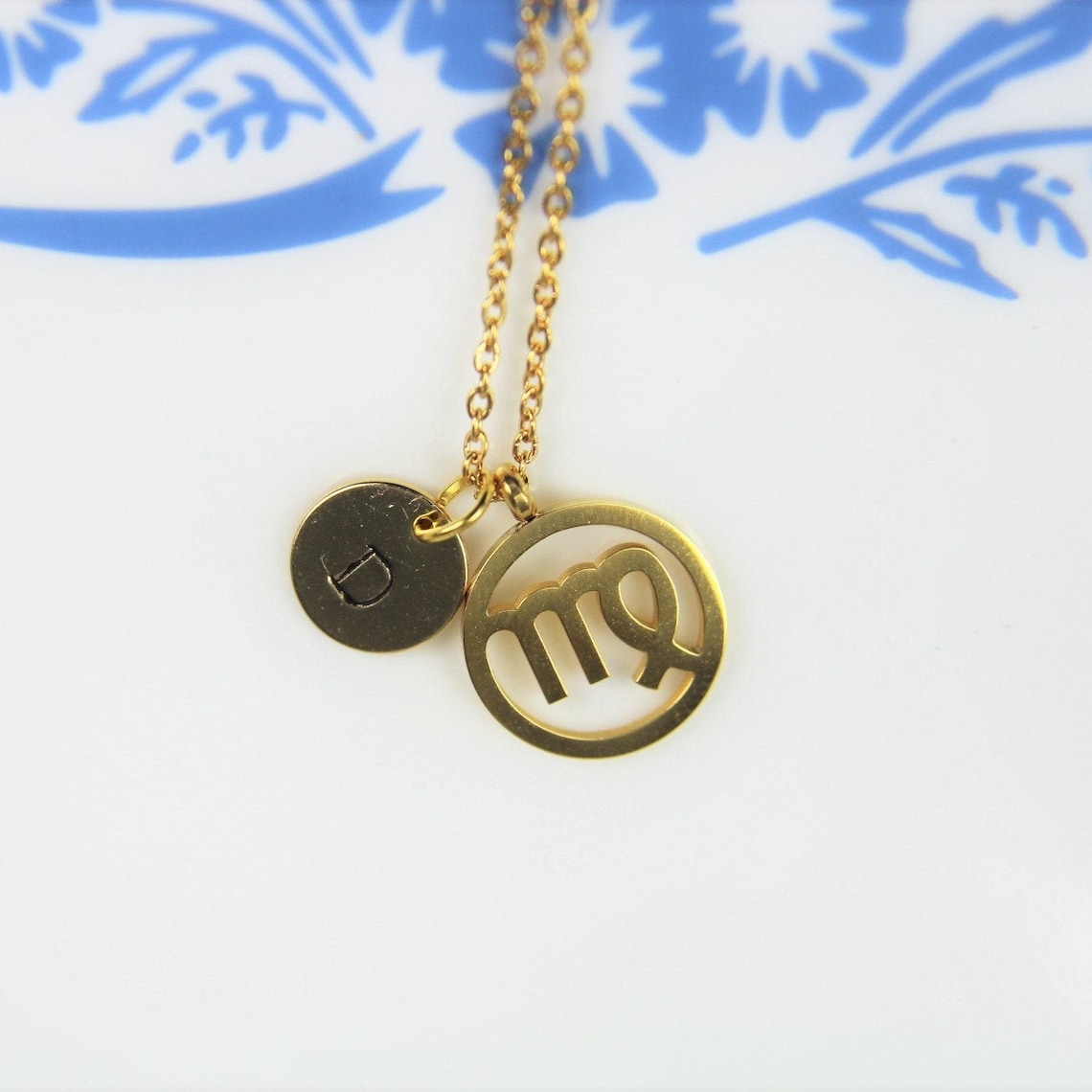 Gold Virgo Charm Necklace Virgo Sign of Zodiac Necklace Zodiac - Etsy